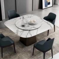 China Modern Ceramic Marble Top 150cm Square Dining Table Bronze Color Frame Home Dining Table Set Home Furniture Table for sale
