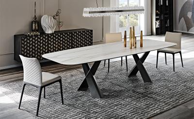 China Foshan Furniture Dining Table Contemporary Nordic Style Ceramic Table Marble Stone Metal Legs Restaurant Dining Tables for sale