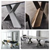 China Foshan Furniture Dining Table Contemporary Nordic Style Ceramic Table Marble Stone Metal Legs Restaurant Dining Tables for sale
