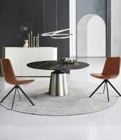 China Foshan Factory Contemporary 6-Seater Dining Table Unique Modern Dinner Furniture with Black Marble Stone Top & Black Iron Metal Legs for Hotels for sale