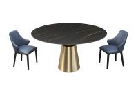 China Foshan Factory Contemporary 6-Seater Dining Table Unique Modern Dinner Furniture with Black Marble Stone Top & Black Iron Metal Legs for Hotels for sale