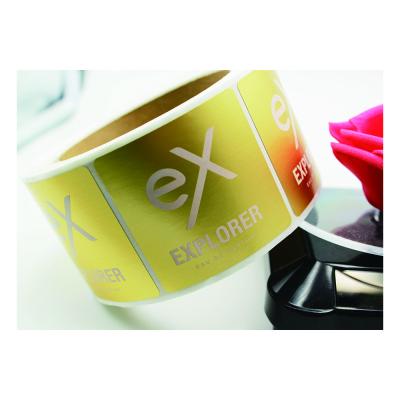China Custom Waterproof Gold Foil Sticker Label 5cm x 5m Roll High Printable Adhesive Vinyl for sale