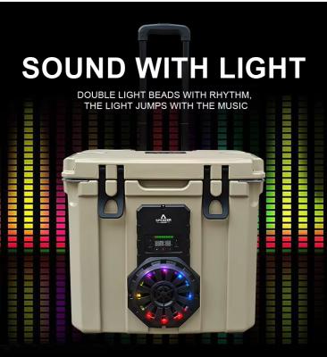 China New Design 35L Outdoor Insulated PE&PU Portable Music Speaker Cooler With Logo Pattern for sale