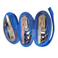 China Heavy Duty 4-Ton 5-Meter Ratchet Tie Down Strap - High-Tenacity Blue Polyester Webbing with Double J Hooks for sale