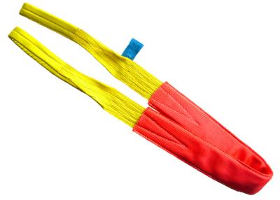 China Polyester Duplex Webbing Slings , Yellow 3 Ton Flat Eye Sling For Crane for sale