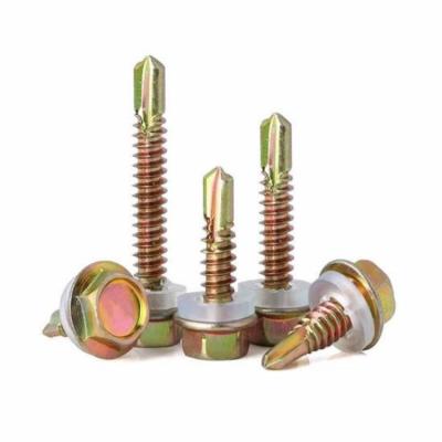 China Yellow Hex Zinc Plated Self Drilling Screws With Round Sealing for sale