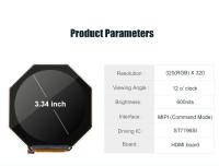 China 3.34 Inch Round LCD Displays 320X320 Wearable Epaper Touch Screen for sale