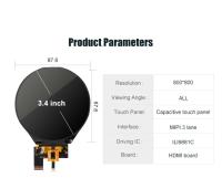 China 3.4 Inch TFT Round LCD Displays Module 800x800 MIPI 3 Lane IPS for sale