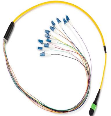 China MTP To LC MPO Patch Cable , Dia 0.9mm PVC MPO Fiber Optic Cable 12 Core for sale