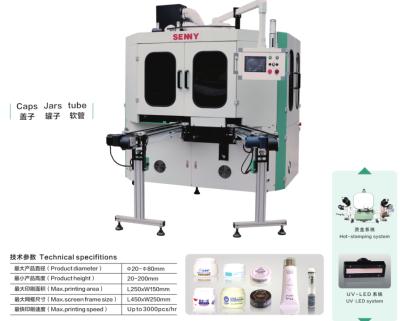 China 1-3 Color Automatic UV Screen Printing Machine for Round Jars and Caps with PLC Touch Screen Up to 50pcs/min for sale
