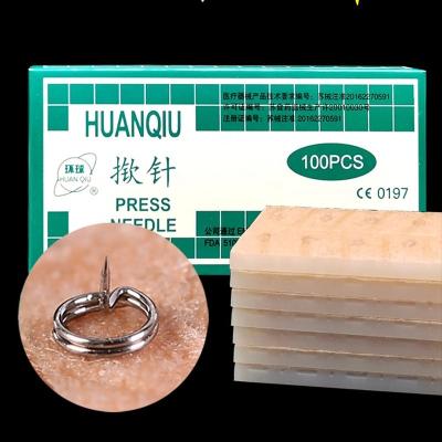 China Huanqiu Acupuncture Vaccaria Plaster Ear Needles 100pcs/Box for Ear Embedding Therapy for sale