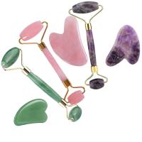 China Silver Frame Color 2 in 1 Natural Jade Roller and Gua Sha Set for Facial Massage for sale