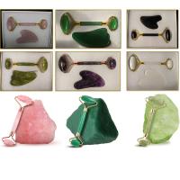 China Silver Frame Color 2 in 1 Natural Jade Roller and Gua Sha Set for Facial Massage for sale