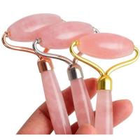 China Pink Rose Quartz Stone Derma Jade Roller and Gua Sha Set with OEM Gift Box Packaging for sale