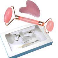 China Gold Frame Jade Roller and Gua Sha Set Integrated Zin Alloy Frame Facial Massage Set for sale