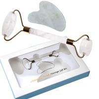 China Gold/Silver/Rose 2 in 1 Facial Tools Kit with 100% Natural Jade Stone and Gua Sha for sale