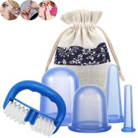 China Logo Print Blue Silicone Cupping Jar Strongest Vacuum Suction Anti-Cellulite Face Massager for sale