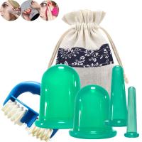 China Logo Print Blue Silicone Cupping Jar Strongest Vacuum Suction Anti-Cellulite Face Massager for sale