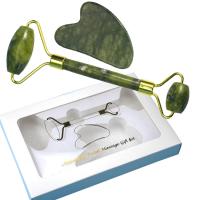 China Facial Massager Pink Rose Quartz Jade Roller and Gua Sha with Logo Engrave for sale