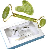 China Facial Massager Pink Rose Quartz Jade Roller and Gua Sha with Logo Engrave for sale
