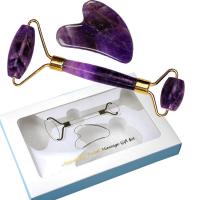 China Facial Massager Pink Rose Quartz Jade Roller and Gua Sha with Logo Engrave for sale