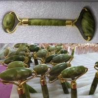 China Integrated Zinc Alloy Frame Green Jade Gua Sha Roller for Face and Neck Massage for sale