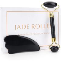 China Box OEM Natural Quartz Gua Sha Stone Black Obsidian Jade Guasha Massage Roller for Facial Skincare Tool Set for sale