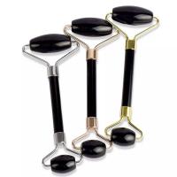China Box OEM Natural Quartz Gua Sha Stone Black Obsidian Jade Guasha Massage Roller for Facial Skincare Tool Set for sale