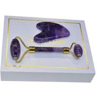 China Black Amethyst 100% Crystal Gua Sha Stone Facial Roller for Private Label Skin Care for sale