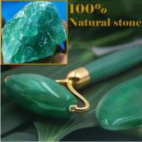 China Facial Guasha Skin Massager Tool Natural Stone Green Jade Roller Set with Box Packaging Kit for sale