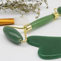 China Facial Guasha Skin Massager Tool Natural Stone Green Jade Roller Set with Box Packaging Kit for sale
