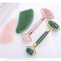 China Facial Guasha Skin Massager Tool Natural Stone Green Jade Roller Set with Box Packaging Kit for sale
