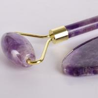 China Facial Massager Purple Jade Roller and Rose Quartz Gua Sha Set for Lymphatic Drainage for sale