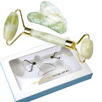 China Integrated Zin Alloy Frame Noiseless Facial Anti-Aging Massage Jade Roller and Gua Sha Set for sale