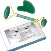 China Integrated Zin Alloy Frame Noiseless Facial Anti-Aging Massage Jade Roller and Gua Sha Set for sale
