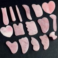China Engrave Logo Natural Pink Stone Real Rose Quartz Facial GuaSha for Facial Massage for sale