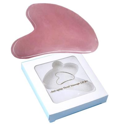 China OEM 100% Natural Rose Quartz Heart Shape Massager Tool in a Box with Engrave Logo for sale