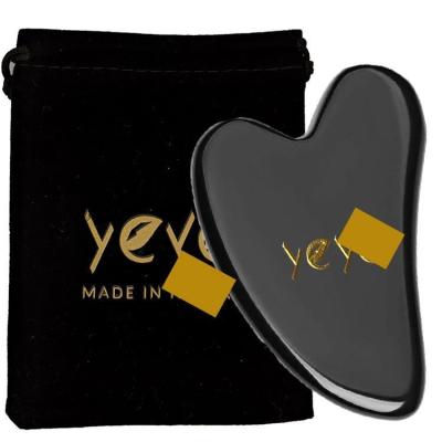 China Pink Anti Aging Therapy SPA Acupuncture Scraping Black Bian Stone Gua Sha Set with Bag for sale