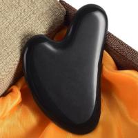 China Pink Anti Aging Therapy SPA Acupuncture Scraping Black Bian Stone Gua Sha Set with Bag for sale