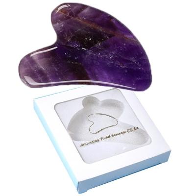 China Anti Wrinkle Natural Stone Jade Amethyst Gua Sha Face Massage Scrapping Board Purple for sale