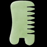 China Multi-Function Jade Gua Sha Hair Comb Green Jade Face Scrapper for Scalp Rejuvenation for sale