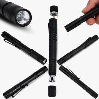 China 2*AAA Battery LED Pocket Flashlight Pen with Clip Aluminum Mini LED Light Torch for sale