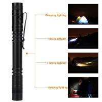 China 2*AAA Battery LED Pocket Flashlight Pen with Clip Aluminum Mini LED Light Torch for sale