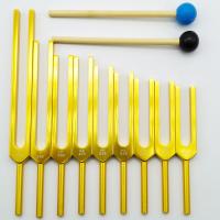China Sound Healing Therapy Gold Tuning Fork Set with 9 Chakra 9 Type Hz and Aluminum Alloy for sale