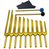 China Sound Healing Therapy Gold Tuning Fork Set with 9 Chakra 9 Type Hz and Aluminum Alloy for sale