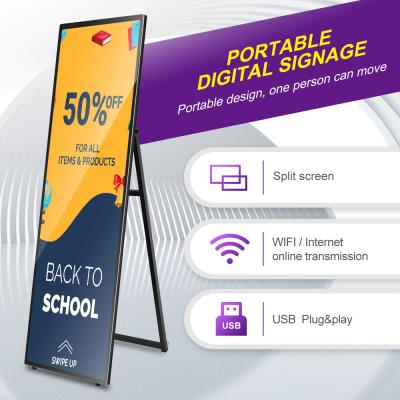 China Full Screen 75 Inch LCD Panel Android A Type Removable Portable Digital Signage for sale