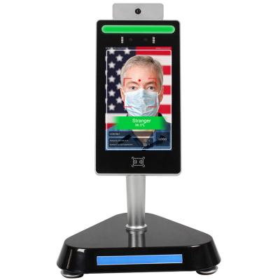 China Automatic 0.7m 8-inch Face Recognition Temperature Kiosk with ±0.3℃ Accuracy and 50,000 Face Database for sale
