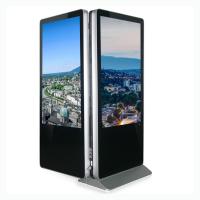 China 55 Inch Floor Standing Digital Signage Kiosk with Double 500 Nits Touch Screens and 1920x1080 Resolution for sale