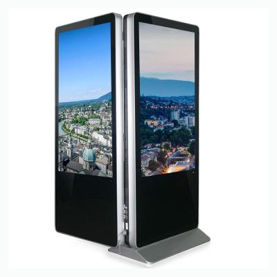 China 55 Inch Floor Standing Digital Signage Kiosk with Double 500 Nits Touch Screens and 1920x1080 Resolution for sale