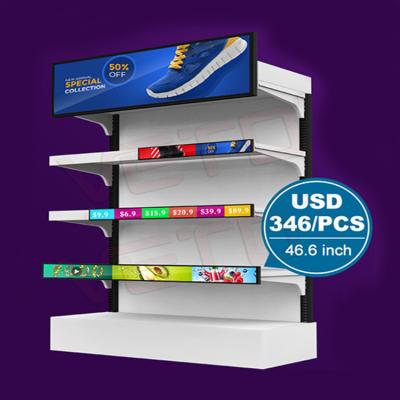 China 46.6 Inch Shelf Edge Stretched Bar LCD Digital Signage Display with 3840x120 Resolution and 500cd/m² Brightness for sale